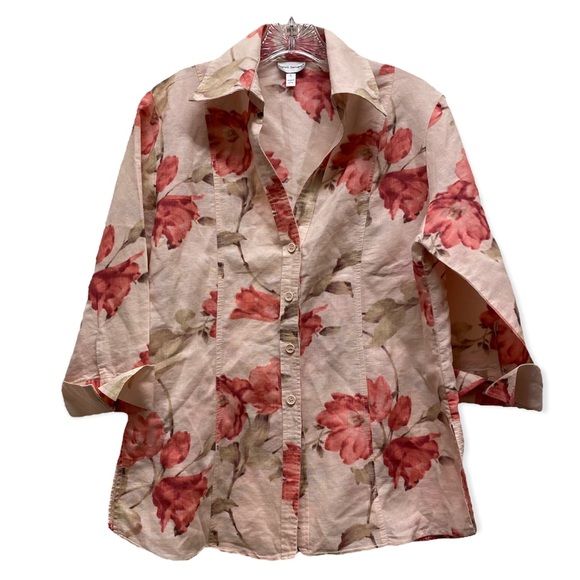 Harve Benard | Tops | Harve Benard Floral Button Front 34 Cuff Sleeve ...